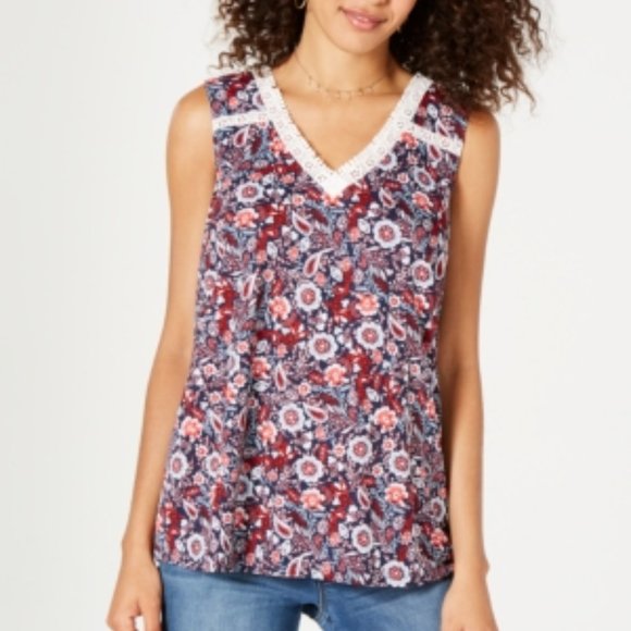 Style & Co. | Tops | Nwt Style Co Floralprint Lacetrim Top S | Poshmark
